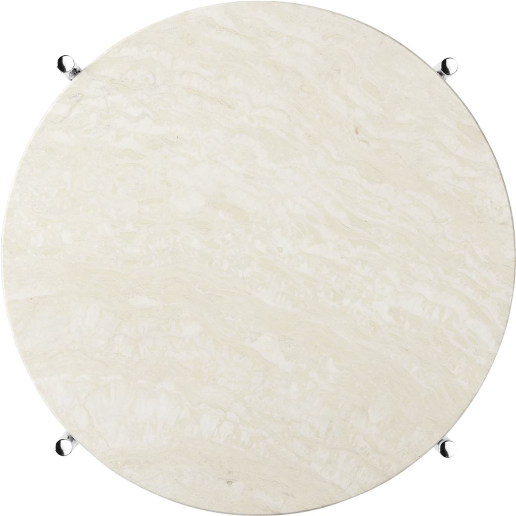 GUBI TS Side Table Ø: 40 cm - Polished Steel/Neutral White Travertine