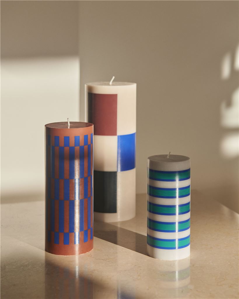 HAY Column Candle Large H: 25 cm - Off-white, Brown, Black and Blue